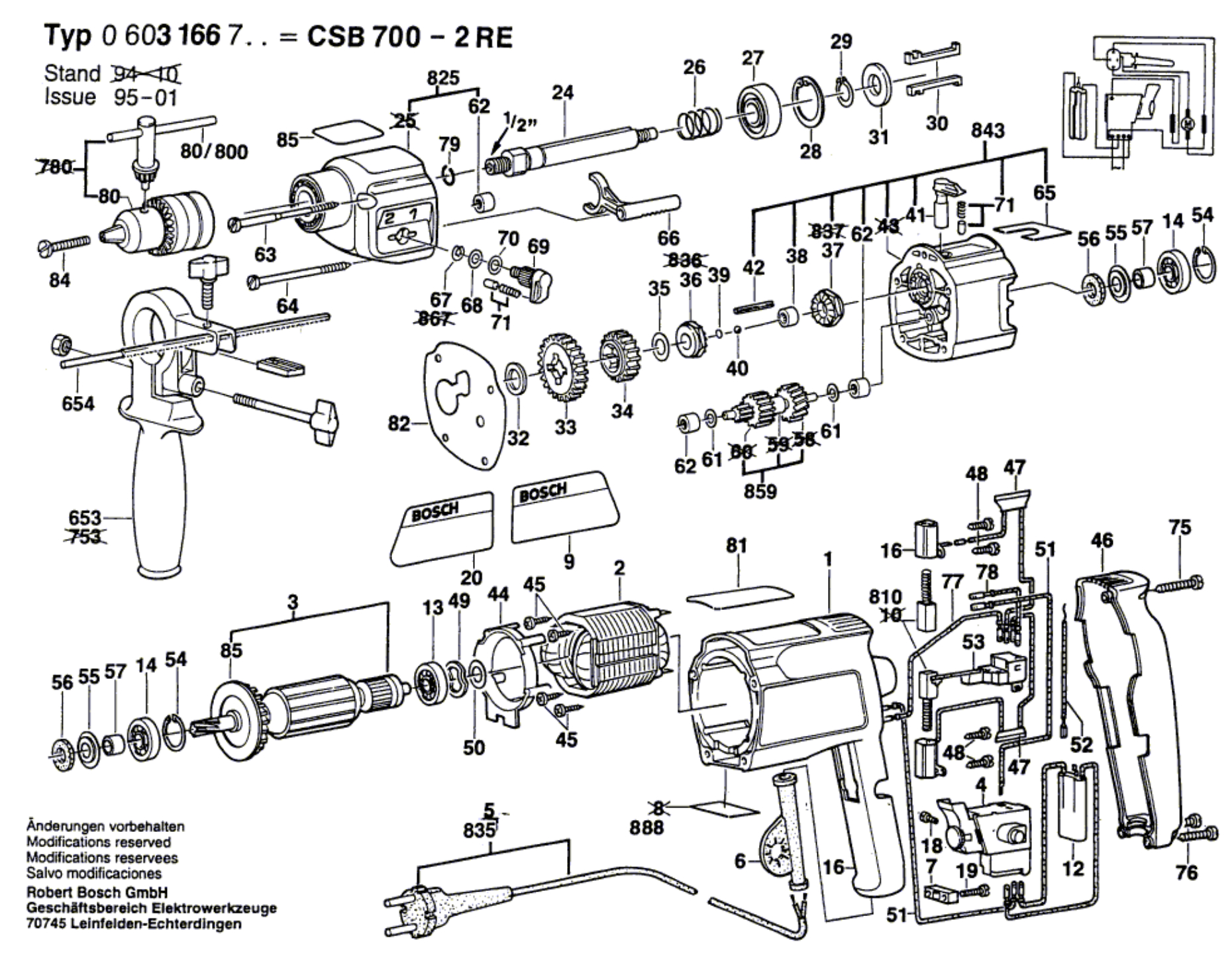 Bosch 0 603 166 703 Csb 700-2 Re Percussion Drill 220 V / Eu Spare ...